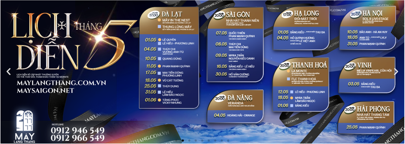 Chi tiết lịch diễn Mây Lang Thang tháng 5/2024 cập nhật mới nhất